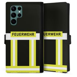 DeinDesign Galaxy S22 Ultra Handy Klapph&uuml;lle Handyh&uuml;lle aus Kunst Leder schwarz Flip Case Fire Fighters Job Fire Fighter Sideflip mit langer Lasche