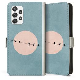 DeinDesign Galaxy A52s 5G Handy Klapph&uuml;lle Handyh&uuml;lle aus Kunst Leder wei&szlig; Flip Case Bird Turquoise Moon Sideflip mit Lasche