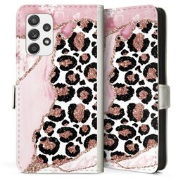 DeinDesign Galaxy A52s 5G Handy Klapph&uuml;lle Handyh&uuml;lle aus Kunst Leder wei&szlig; Flip Case Leopard Glitzer Marble Sideflip mit Lasche