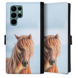 DeinDesign Galaxy S22 Ultra Handy Klapph&uuml;lle Handyh&uuml;lle aus Kunst Leder schwarz Flip Case Animals Animal Look Horse Sideflip mit langer Lasche