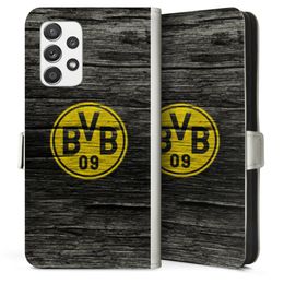 DeinDesign Galaxy A52s 5G Handy Klapph&uuml;lle Handyh&uuml;lle aus Kunst Leder wei&szlig; Flip Case Wooden Look Bvb Borussia Dortmund Sideflip mit Lasche