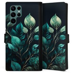DeinDesign Galaxy S22 Ultra Handy Klapph&uuml;lle Handyh&uuml;lle aus Kunst Leder schwarz Flip Case Eukalyptus Leaves Black Sideflip mit langer Lasche