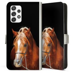 DeinDesign Galaxy A52s 5G Handy Klapph&uuml;lle Handyh&uuml;lle aus Kunst Leder wei&szlig; Flip Case Horse Hobby Mare Sideflip mit Lasche