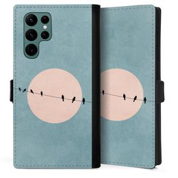 DeinDesign Galaxy S22 Ultra Handy Klapph&uuml;lle Handyh&uuml;lle aus Kunst Leder schwarz Flip Case Bird Turquoise Moon Sideflip mit langer Lasche