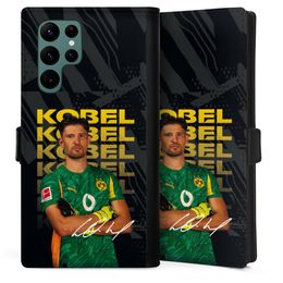 DeinDesign Galaxy S22 Ultra Handy Klapph&uuml;lle Handyh&uuml;lle aus Kunst Leder schwarz Flip Case Borussia Dortmund Gregor Kobel Bvb Sideflip mit langer Lasche