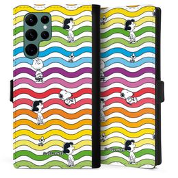 DeinDesign Galaxy S22 Ultra Handy Klapph&uuml;lle Handyh&uuml;lle aus Kunst Leder schwarz Flip Case Snoopy Muster Peanuts Sideflip mit langer Lasche