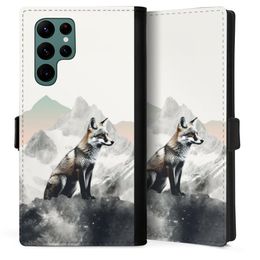 DeinDesign Galaxy S22 Ultra Handy Klapph&uuml;lle Handyh&uuml;lle aus Kunst Leder schwarz Flip Case Nature Mountain Fox Sideflip mit langer Lasche