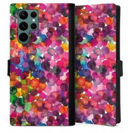 DeinDesign Galaxy S22 Ultra Handy Klapph&uuml;lle Handyh&uuml;lle aus Kunst Leder schwarz Flip Case Water Colour Colourful Points Sideflip mit langer Lasche