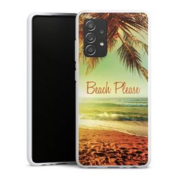 DeinDesign Galaxy A52s 5G Handy Silikon H&uuml;lle Case wei&szlig; Handyh&uuml;lle Beach Palm Tree Urlaub Silikon Case
