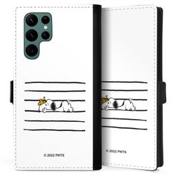 DeinDesign Galaxy S22 Ultra Handy Klapph&uuml;lle Handyh&uuml;lle aus Kunst Leder schwarz Flip Case Snoopy Dog Peanuts Sideflip mit langer Lasche