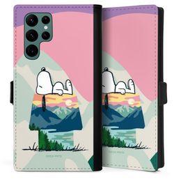 DeinDesign Galaxy S22 Ultra Handy Klapph&uuml;lle Handyh&uuml;lle aus Kunst Leder schwarz Flip Case Official Licensed Product Peanuts Snoopy Sideflip mit langer Lasche