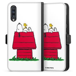 DeinDesign Galaxy A70 Handy Klapph&uuml;lle Handyh&uuml;lle aus Kunst Leder schwarz Flip Case Snoopy Peanuts Official Licensed Product Sideflip mit Lasche