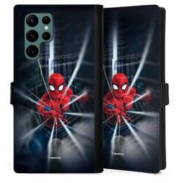 DeinDesign Galaxy S22 Ultra Handy Klapph&uuml;lle Handyh&uuml;lle aus Kunst Leder schwarz Flip Case Kinofilm Marvel Spiderman Sideflip mit langer Lasche