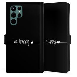 DeinDesign Galaxy S22 Ultra Handy Klapph&uuml;lle Handyh&uuml;lle aus Kunst Leder schwarz Flip Case Happiness Statement Sayings Sideflip mit langer Lasche