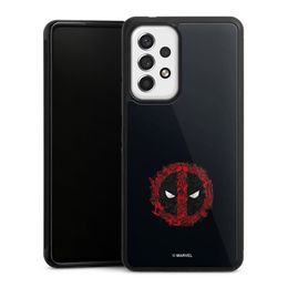 DeinDesign Galaxy A53 5G Handy Gallery Case Handyh&uuml;lle 9H Geh&auml;rtetes Glas R&uuml;ckseite H&uuml;lle Logo Deadpool Marvel Gallery Case