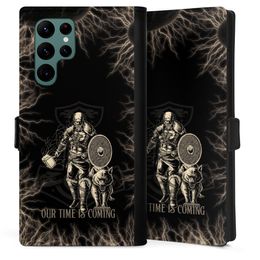 DeinDesign Galaxy S22 Ultra Handy Klapph&uuml;lle Handyh&uuml;lle aus Kunst Leder schwarz Flip Case Tv Show Designs Wikinger Vikings Sideflip mit langer Lasche