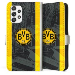DeinDesign Galaxy A52s 5G Handy Klapph&uuml;lle Handyh&uuml;lle aus Kunst Leder wei&szlig; Flip Case Bvb Borussia Dortmund Stadium Sideflip mit Lasche