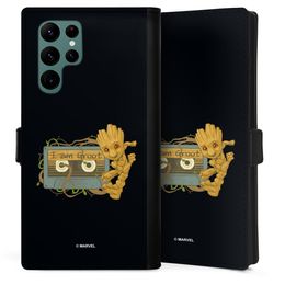 DeinDesign Galaxy S22 Ultra Handy Klapph&uuml;lle Handyh&uuml;lle aus Kunst Leder schwarz Flip Case Guardians Of The Galaxy Groot Marvel Sideflip mit langer Lasche