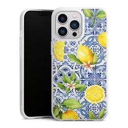 DeinDesign iPhone 13 Pro Handy Silikon H&uuml;lle Case wei&szlig; Handyh&uuml;lle Muster Greece Lemon Silikon Case