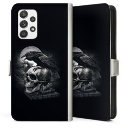 DeinDesign Galaxy A52s 5G Handy Klapph&uuml;lle Handyh&uuml;lle aus Kunst Leder wei&szlig; Flip Case Raven Skulls Skull Sideflip mit Lasche