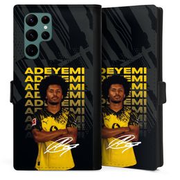 DeinDesign Galaxy S22 Ultra Handy Klapph&uuml;lle Handyh&uuml;lle aus Kunst Leder schwarz Flip Case Bvb Borussia Dortmund Karim Adeyemi Sideflip mit langer Lasche