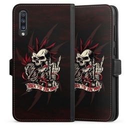DeinDesign Galaxy A70 Handy Klapph&uuml;lle Handyh&uuml;lle aus Kunst Leder schwarz Flip Case Rock Totenkopf Music Sideflip mit Lasche