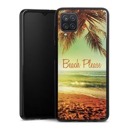 DeinDesign Galaxy A12 Handy Silikon H&uuml;lle Case schwarz Handyh&uuml;lle Beach Palm Tree Urlaub