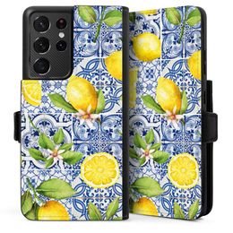 DeinDesign Galaxy S21 Ultra 5G Handy Klapph&uuml;lle Handyh&uuml;lle aus Kunst Leder schwarz Flip Case Muster Greece Lemon Sideflip mit Lasche