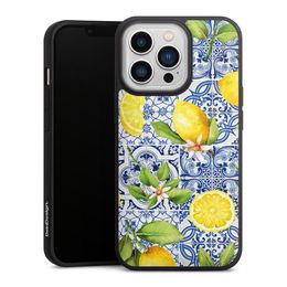 DeinDesign iPhone 13 Pro Handy Premium Silikon H&uuml;lle Handyh&uuml;lle schwarz Case Muster Greece Lemon Silikon Premium Case