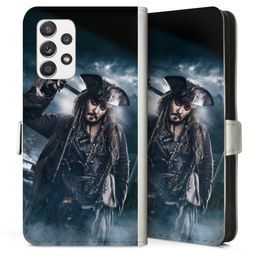 DeinDesign Galaxy A52s 5G Handy Klapph&uuml;lle Handyh&uuml;lle aus Kunst Leder wei&szlig; Flip Case Fluch Der Karibik Captain Jack Sparrow Official Licensed Product Sideflip 