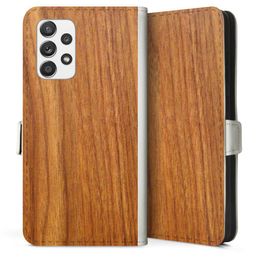 DeinDesign Galaxy A52s 5G Handy Klapph&uuml;lle Handyh&uuml;lle aus Kunst Leder wei&szlig; Flip Case Larch Wood Wooden Look Sideflip mit Lasche
