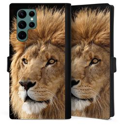 DeinDesign Galaxy S22 Ultra Handy Klapph&uuml;lle Handyh&uuml;lle aus Kunst Leder schwarz Flip Case Jungle Lion Photography Sideflip mit langer Lasche
