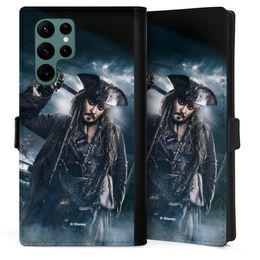 DeinDesign Galaxy S22 Ultra Handy Klapph&uuml;lle Handyh&uuml;lle aus Kunst Leder schwarz Flip Case Fluch Der Karibik Captain Jack Sparrow Official Licensed Product 