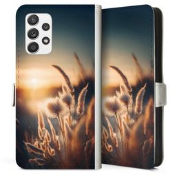 DeinDesign Galaxy A52s 5G Handy Klapph&uuml;lle Handyh&uuml;lle aus Kunst Leder wei&szlig; Flip Case Sun Pampasgras Nature Sideflip mit Lasche