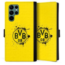 DeinDesign Galaxy S22 Ultra Handy Klapph&uuml;lle Handyh&uuml;lle aus Kunst Leder schwarz Flip Case Official Licensed Product Bvb Borussia Dortmund Sideflip mit langer 