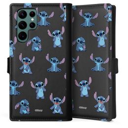 DeinDesign Galaxy S22 Ultra Handy Klapph&uuml;lle Handyh&uuml;lle aus Kunst Leder schwarz Flip Case Lilo & Stitch Disney Official Licensed Product Sideflip mit langer 