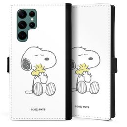 DeinDesign Galaxy S22 Ultra Handy Klapph&uuml;lle Handyh&uuml;lle aus Kunst Leder schwarz Flip Case Snoopy Love Peanuts Sideflip mit langer Lasche