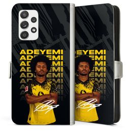 DeinDesign Galaxy A52s 5G Handy Klapph&uuml;lle Handyh&uuml;lle aus Kunst Leder wei&szlig; Flip Case Bvb Borussia Dortmund Karim Adeyemi Sideflip mit Lasche