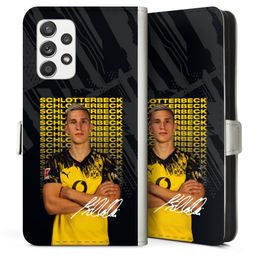 DeinDesign Galaxy A52s 5G Handy Klapph&uuml;lle Handyh&uuml;lle aus Kunst Leder wei&szlig; Flip Case Borussia Dortmund Nico Schlotterbeck Bvb Sideflip mit Lasche