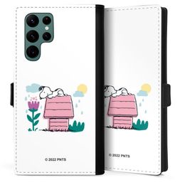 DeinDesign Galaxy S22 Ultra Handy Klapph&uuml;lle Handyh&uuml;lle aus Kunst Leder schwarz Flip Case Snoopy Dog Official Licensed Product Sideflip mit langer Lasche