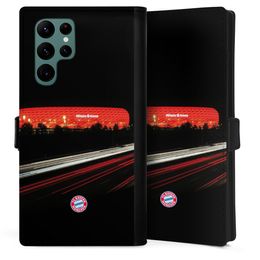 DeinDesign Galaxy S22 Ultra Handy Klapph&uuml;lle Handyh&uuml;lle aus Kunst Leder schwarz Flip Case Fcb Fc Bayern M&uuml;nchen Stadium Sideflip mit langer Lasche
