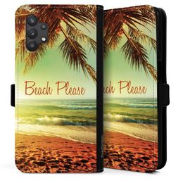 DeinDesign Galaxy A32 5G Handy Klapph&uuml;lle Handyh&uuml;lle aus Kunst Leder schwarz Flip Case Beach Palm Tree Urlaub Sideflip mit langer Lasche