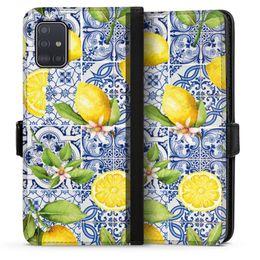 DeinDesign Galaxy A51 Handy Klapph&uuml;lle Handyh&uuml;lle aus Kunst Leder schwarz Flip Case Muster Greece Lemon Sideflip mit Lasche