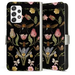 DeinDesign Galaxy A52s 5G Handy Klapph&uuml;lle Handyh&uuml;lle aus Kunst Leder wei&szlig; Flip Case Flower Wreath Bee Blossom Sideflip mit Lasche