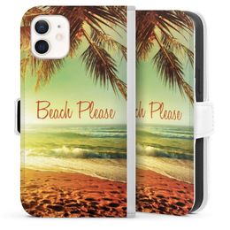 DeinDesign iPhone 12 mini Handy Klapph&uuml;lle Handyh&uuml;lle aus Kunst Leder wei&szlig; Flip Case Palm Tree Urlaub Beach Sideflip mit Lasche