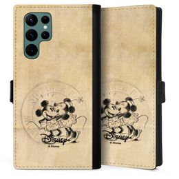 DeinDesign Galaxy S22 Ultra Handy Klapph&uuml;lle Handyh&uuml;lle aus Kunst Leder schwarz Flip Case Minnie Mouse Vintage Mickey Mouse Sideflip mit langer Lasche