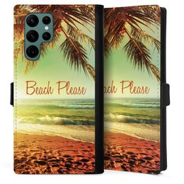 DeinDesign Galaxy S22 Ultra Handy Klapph&uuml;lle Handyh&uuml;lle aus Kunst Leder schwarz Flip Case Beach Palm Tree Urlaub Sideflip mit langer Lasche