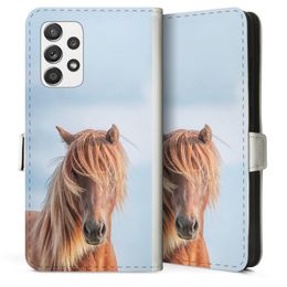 DeinDesign Galaxy A52s 5G Handy Klapph&uuml;lle Handyh&uuml;lle aus Kunst Leder wei&szlig; Flip Case Animals Animal Look Horse Sideflip mit Lasche