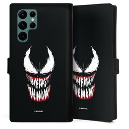 DeinDesign Galaxy S22 Ultra Handy Klapph&uuml;lle Handyh&uuml;lle aus Kunst Leder schwarz Flip Case Venom Marvel Official Licensed Product Sideflip mit langer Lasche