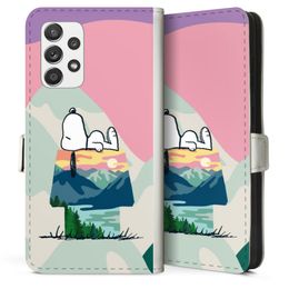 DeinDesign Galaxy A52s 5G Handy Klapph&uuml;lle Handyh&uuml;lle aus Kunst Leder wei&szlig; Flip Case Official Licensed Product Peanuts Snoopy Sideflip mit Lasche
